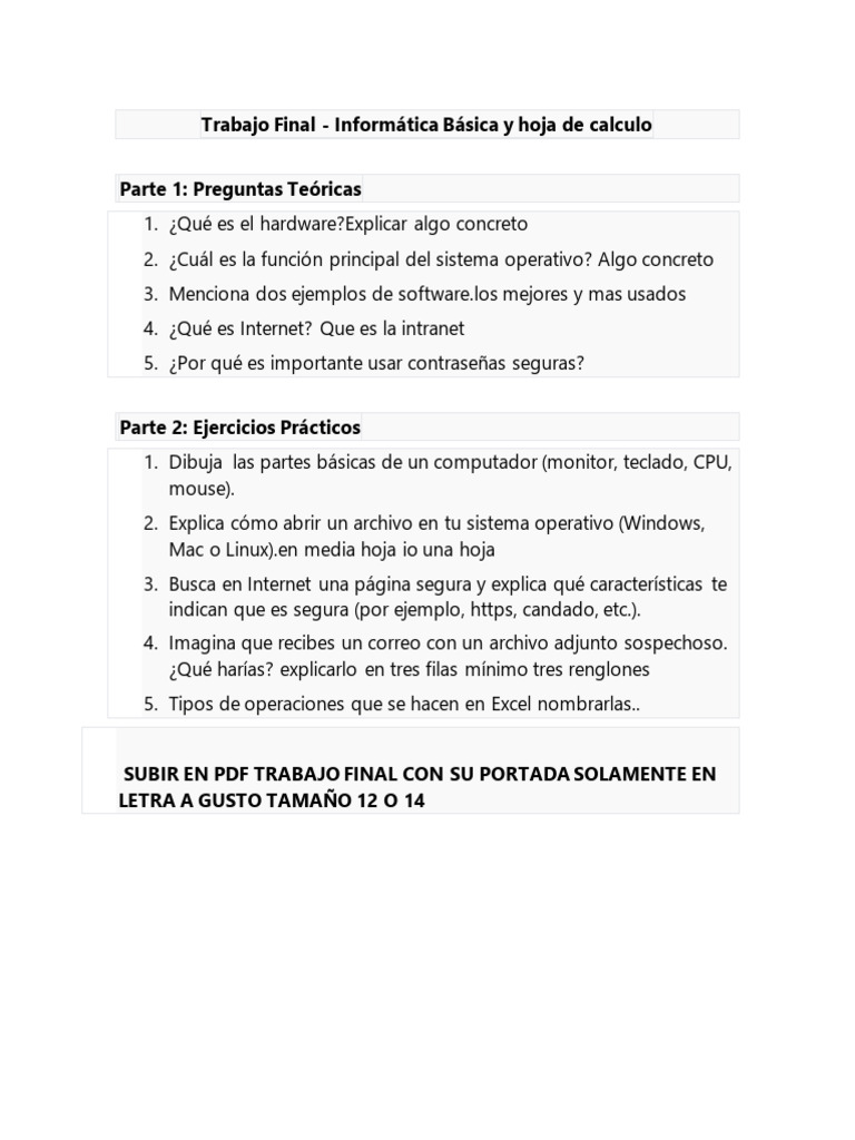 Trabajo Final Informatica Basica y Hoja de Calculo | PDF