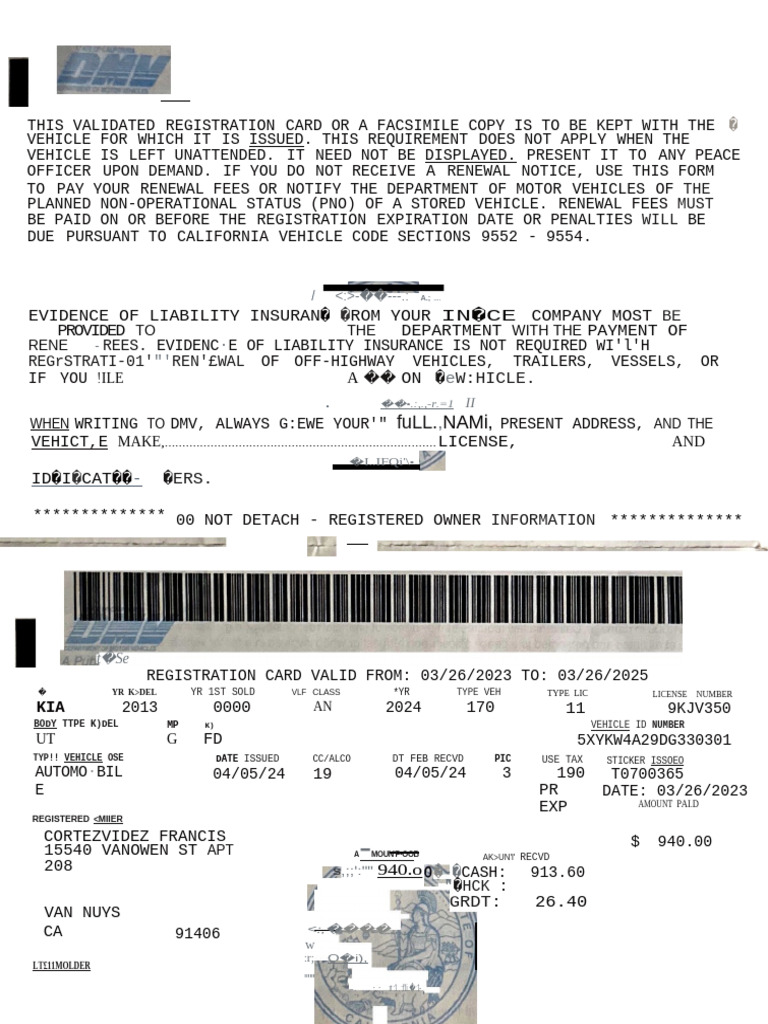 DMV Vehicle Registration Instructions | PDF | Land Transport | Driving