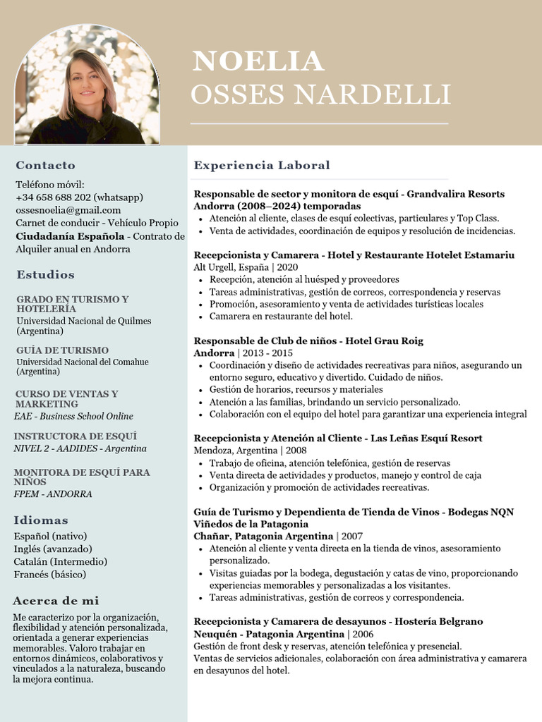 CV NOELIA OSSES 2025-2 | PDF | Hotel | Turismo