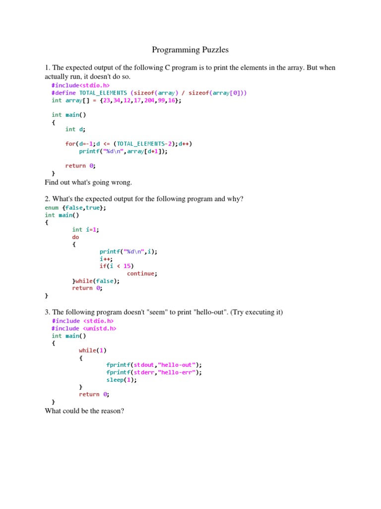 Programming Puzzles | PDF | C (Programming Language) | Array Data Structure