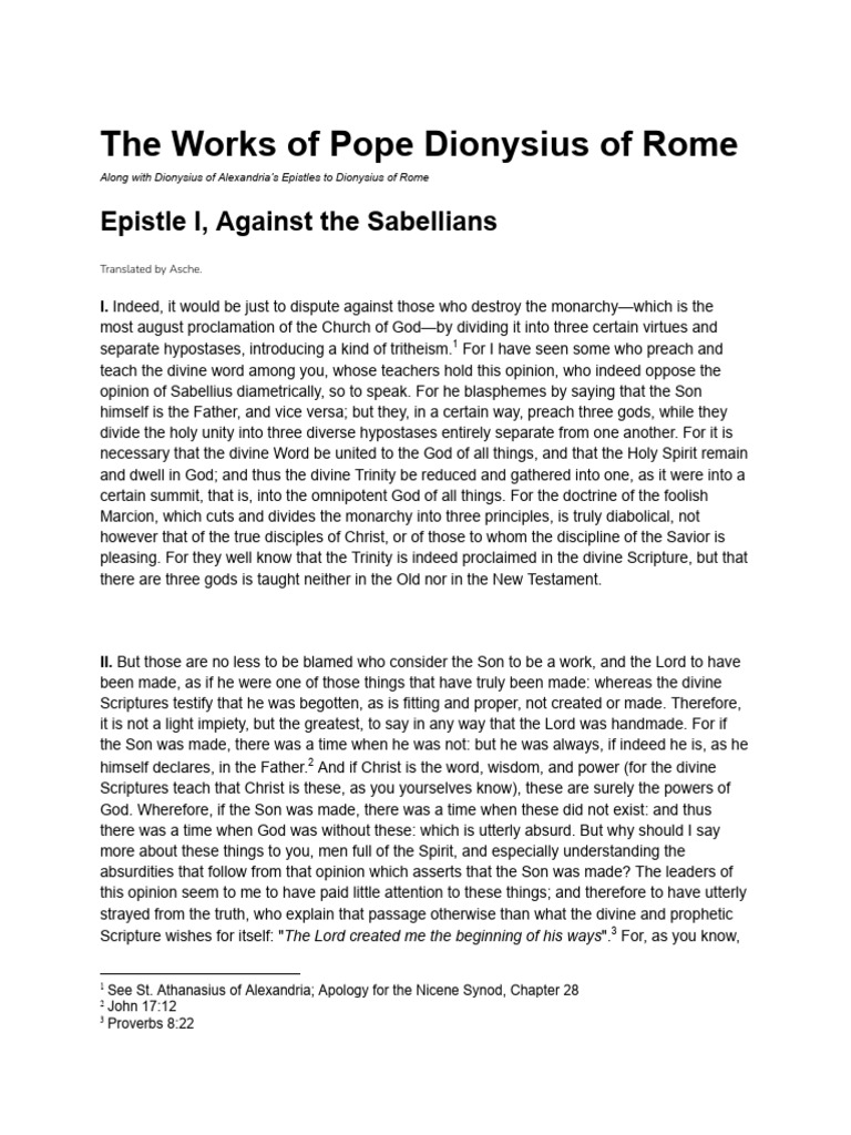 Pope Dionysius of Rome (Along With Select Letters From Dionysius of ...