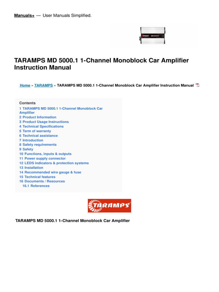 TARAMPS MD 5000.1 Amplifier Manual | PDF | Amplifier | Power Supply