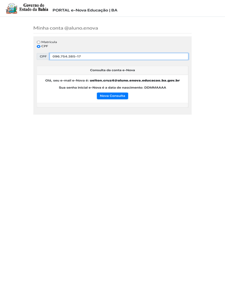 Consulta de Conta e-Nova Aluno | PDF