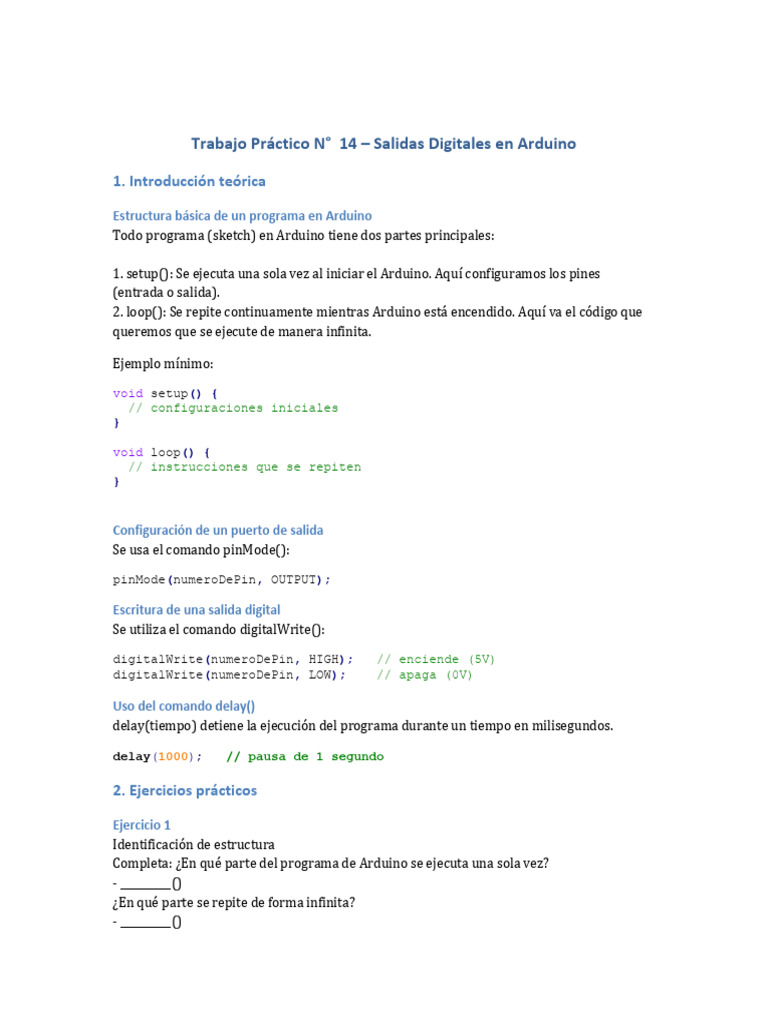Trabajo Practico Salidas Digitales Arduino Hardware | PDF | Arduino | Ingeniería Informática