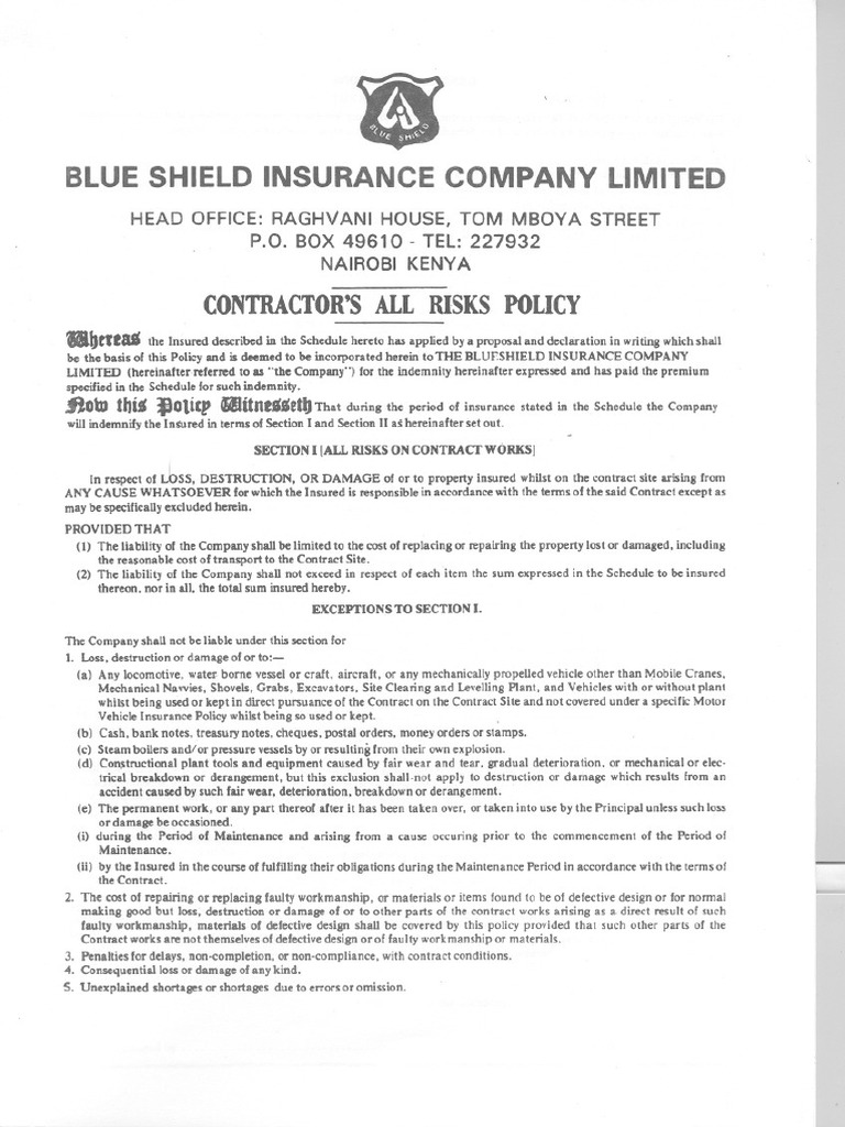 Contractor - S All Risks Policy | PDF
