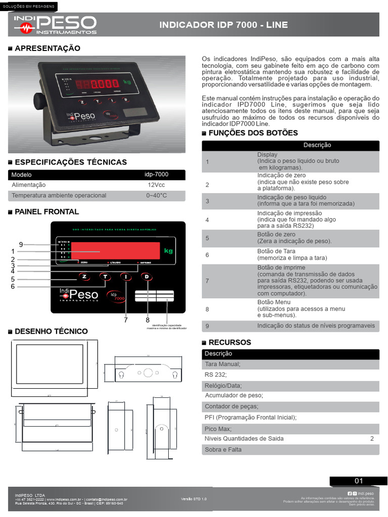 Manual do Indicador IDP 7000 - Line | PDF | Impressora (informática ...