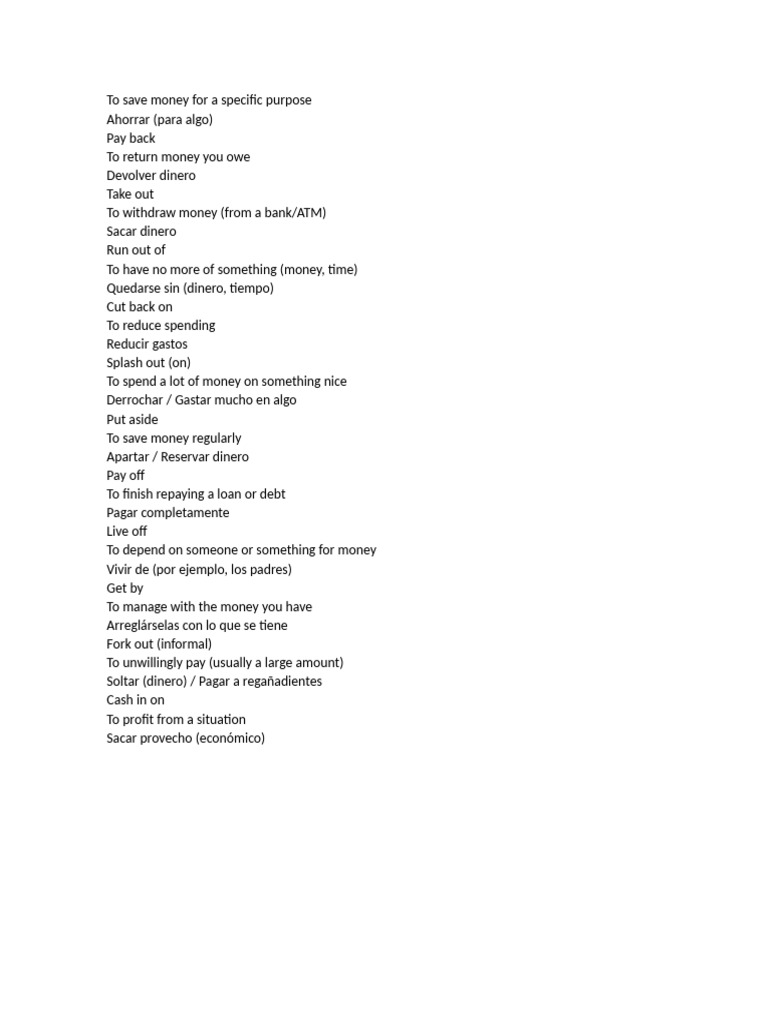 Money Phrasal Verbs | PDF