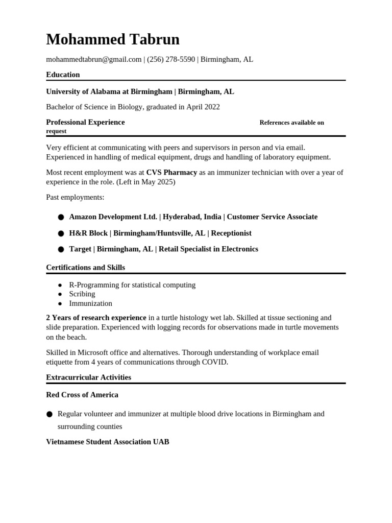 Mohammed Tabrun Updated 2025 Resume | PDF