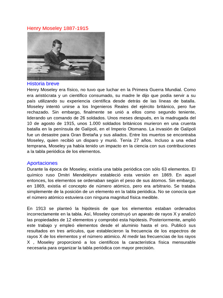 Henry Moseley 1887-1915 | PDF | Tabla periódica | Átomos