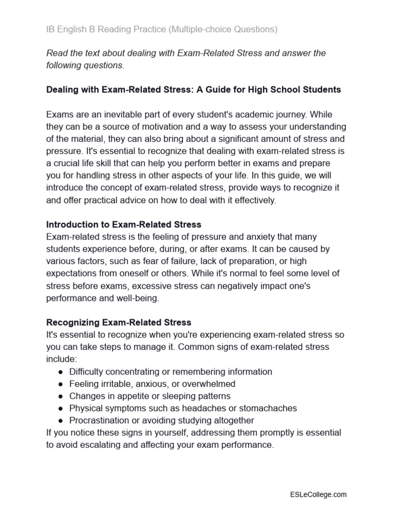 IB English B Reading Guidelines Question Sheet | PDF | Relaxation ...