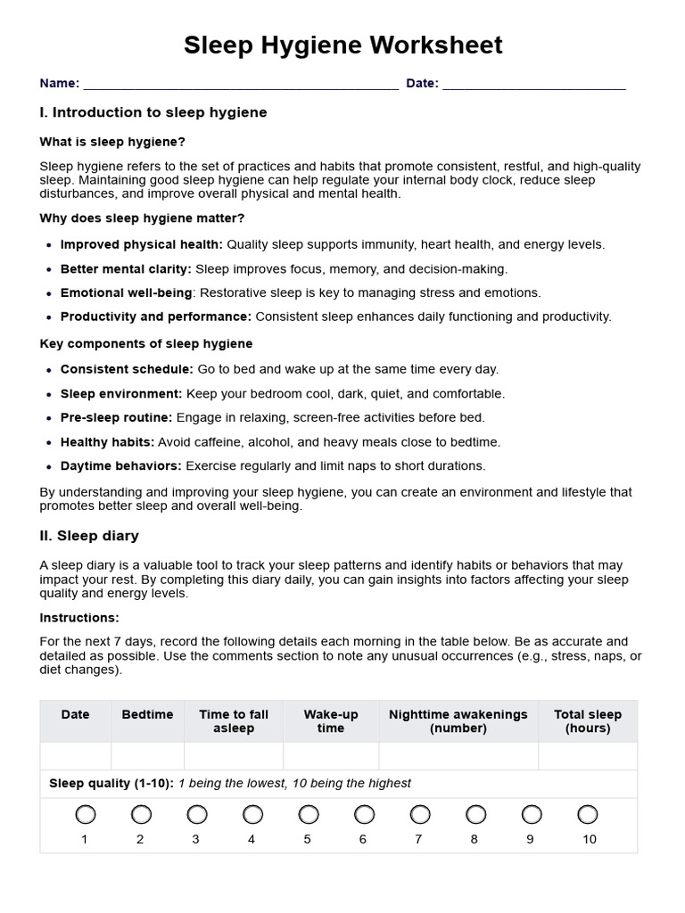 Sleep Hygiene Worksheet | PDF | Sleep | Determinants Of Health