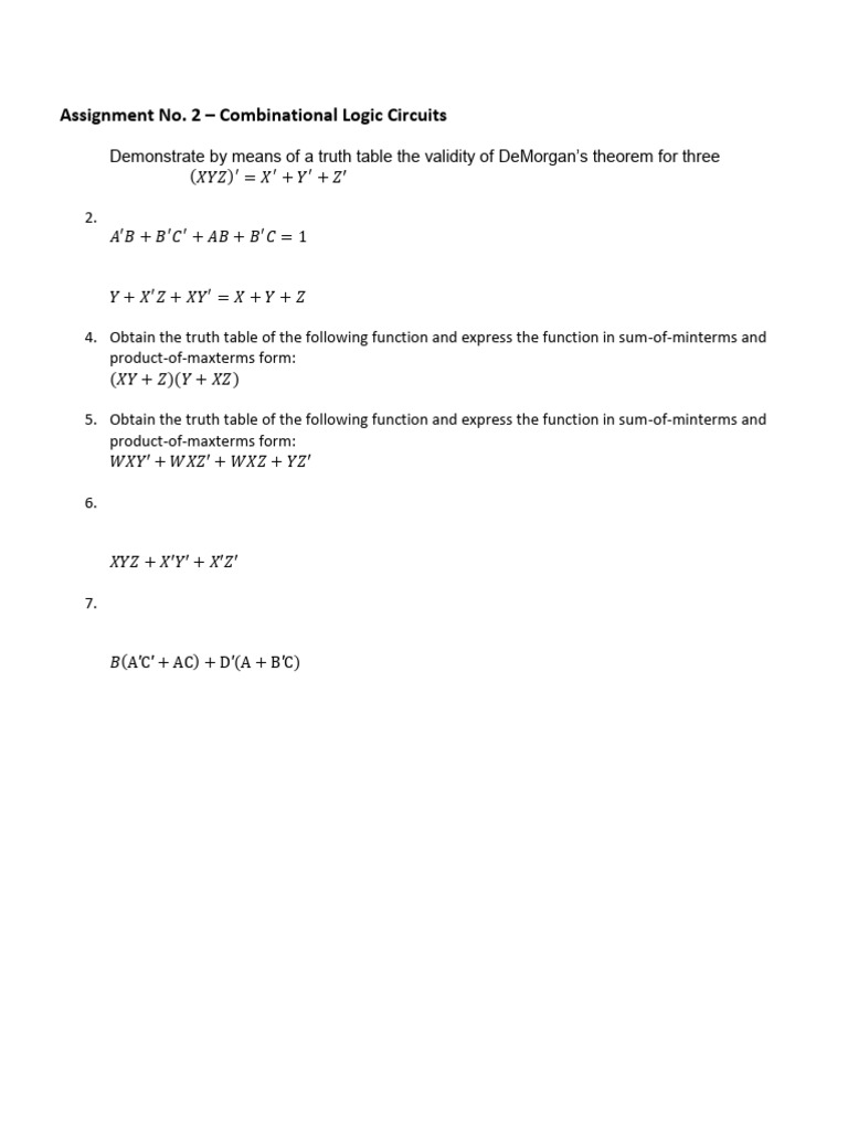 Assignment 2 - Combinational Logic Circuits | PDF