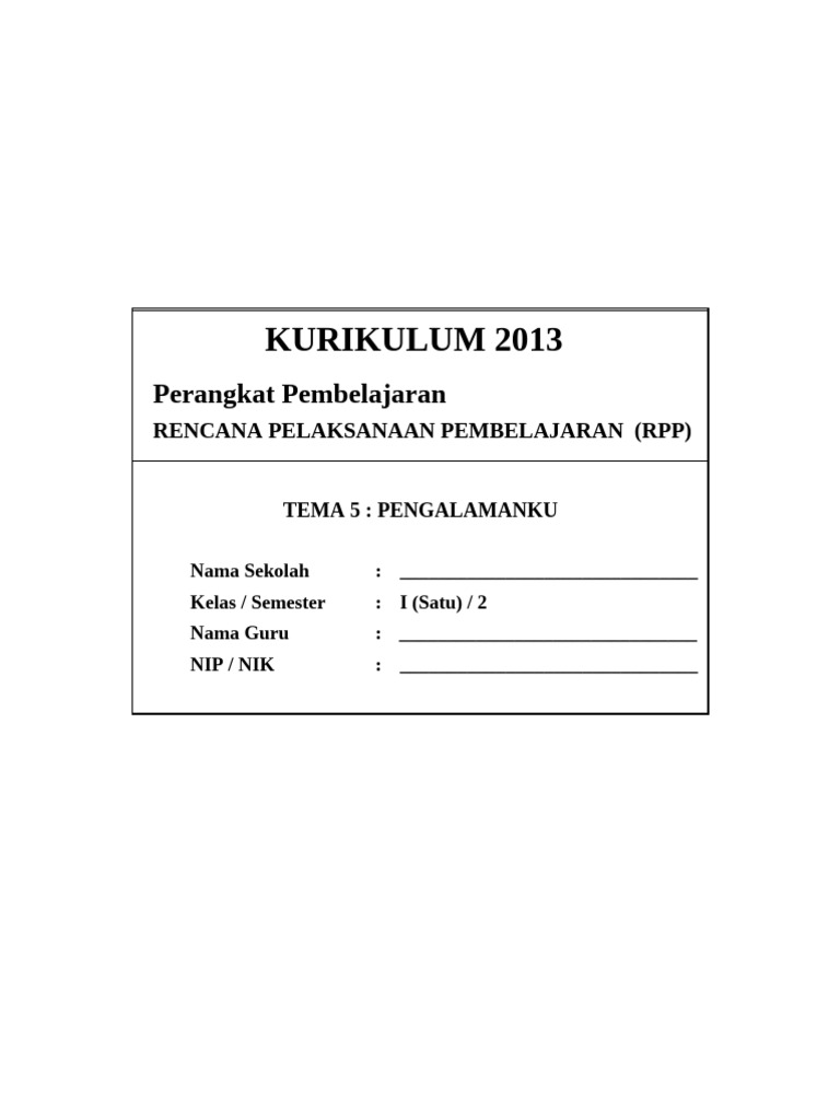 RPP TEMA 5 PENGALAMANKU | PDF