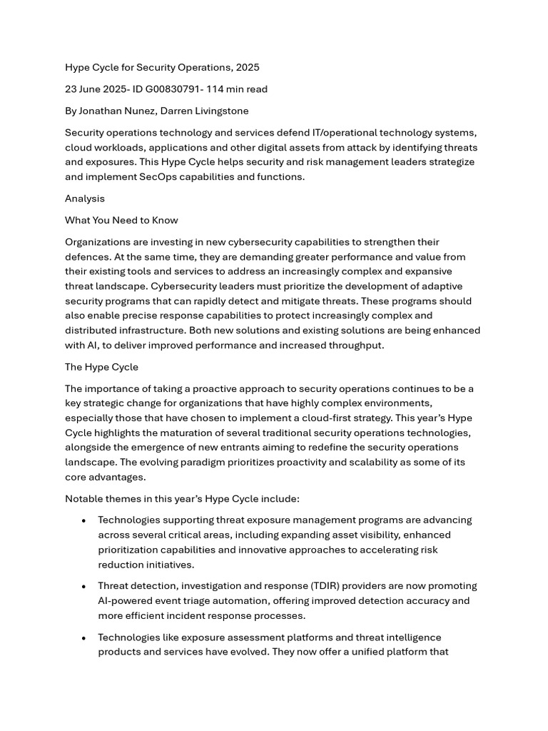 Gartner Hype Cycle For Security Operations Juin 2025 | PDF | Computer ...