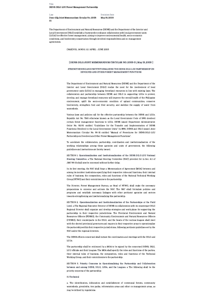 DENR-DILG-LGU Forest Management Framework | PDF | Forest Management ...