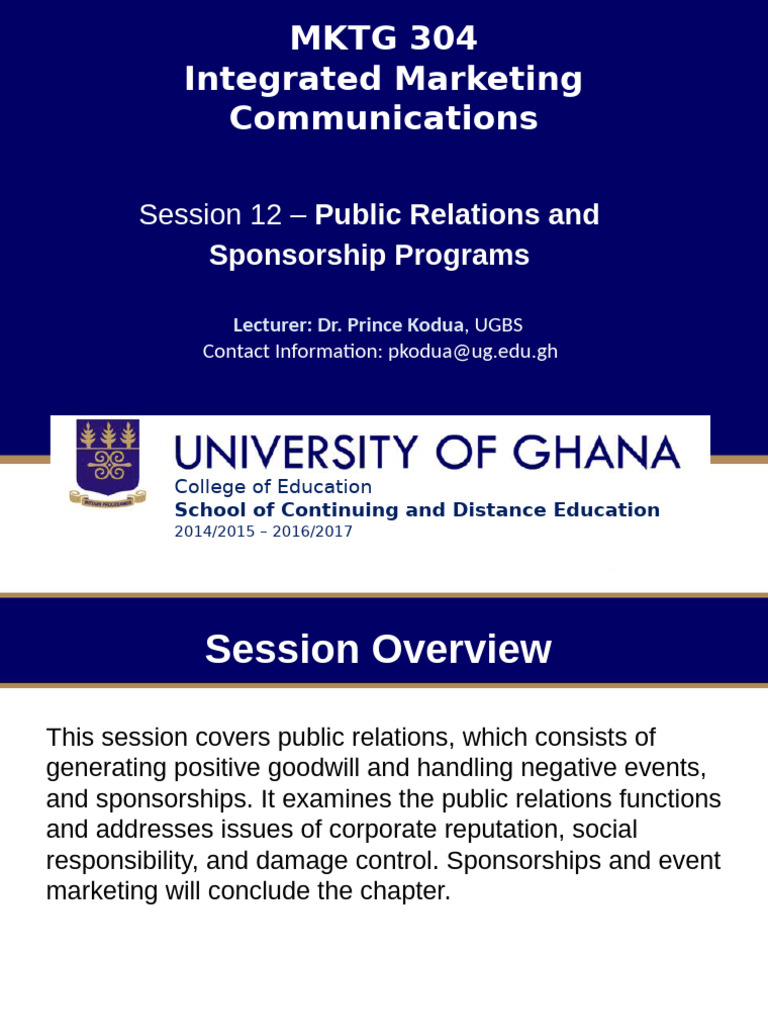 MKT 304 Session 12-Public Relations and Sponsorship Programs | PDF ...