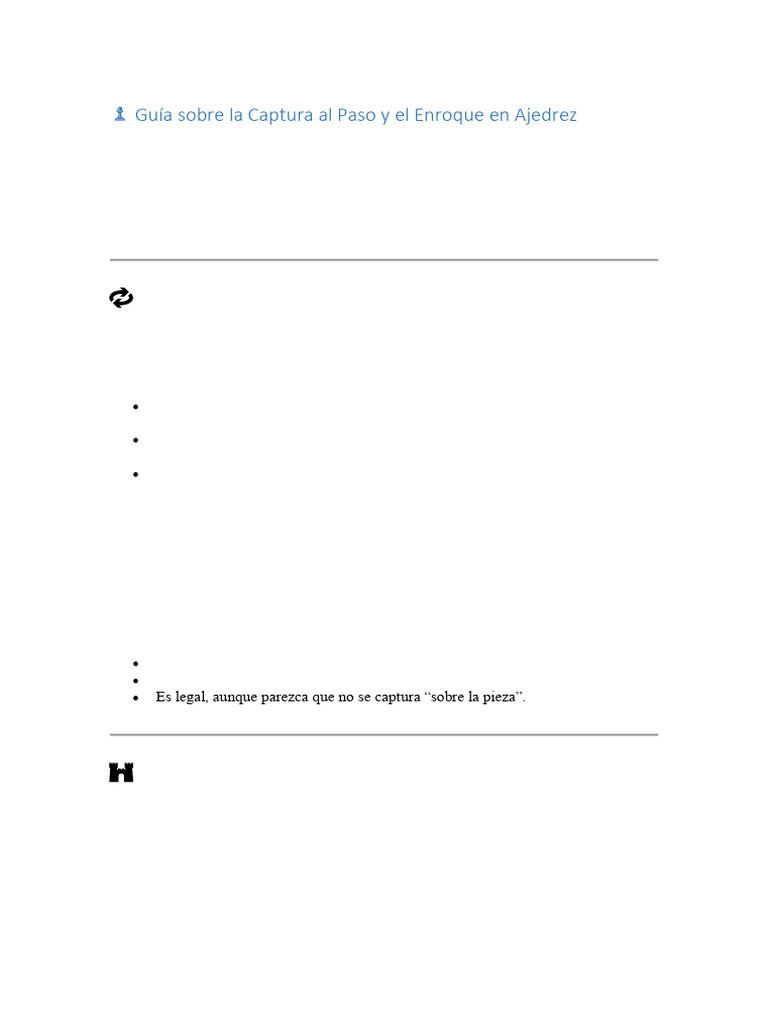 Captura al Paso y Enroque en Ajedrez | PDF | Ajedrez | Juegos competitivos