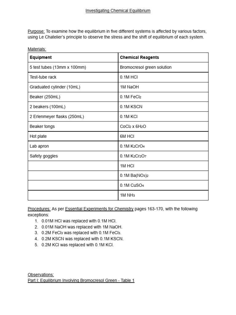 Chemical Equilibrium Lab Analysis | PDF | Chemical Reactions | Chemical ...