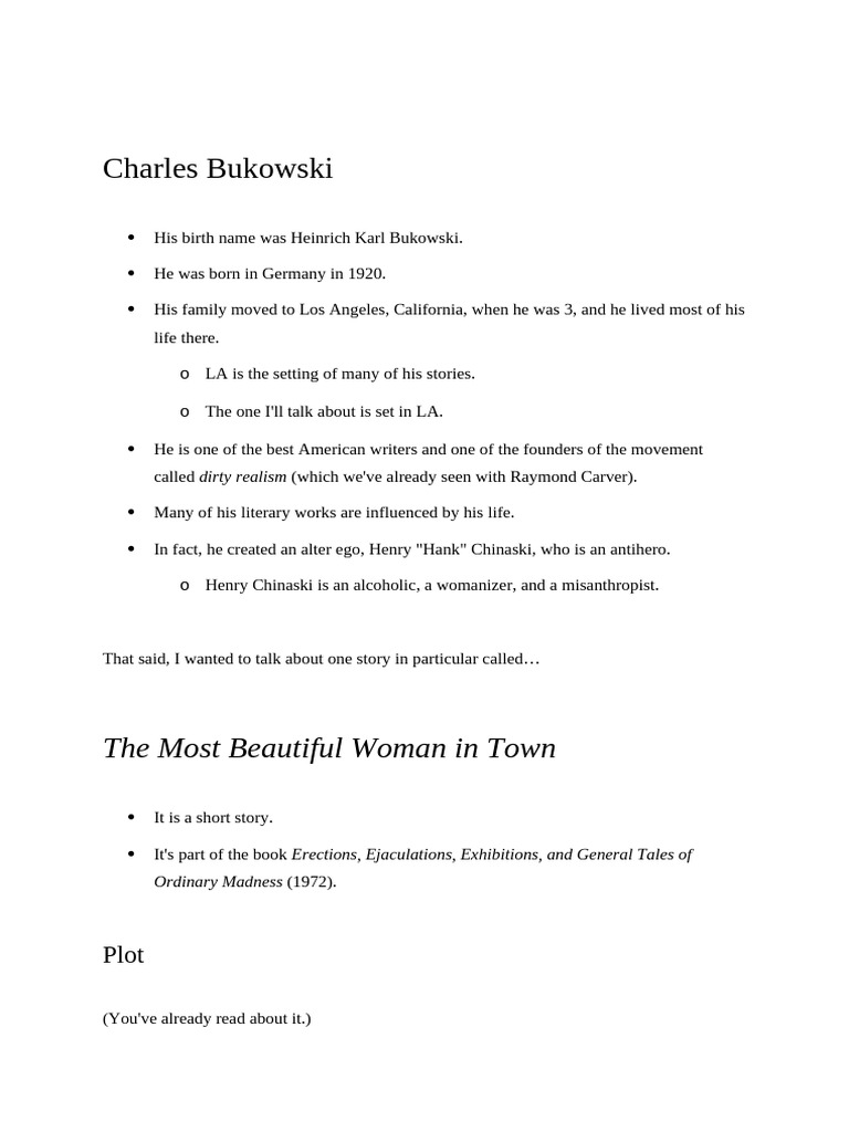 Exploring Bukowski's "The Most Beautiful Woman" | PDF | Beauty