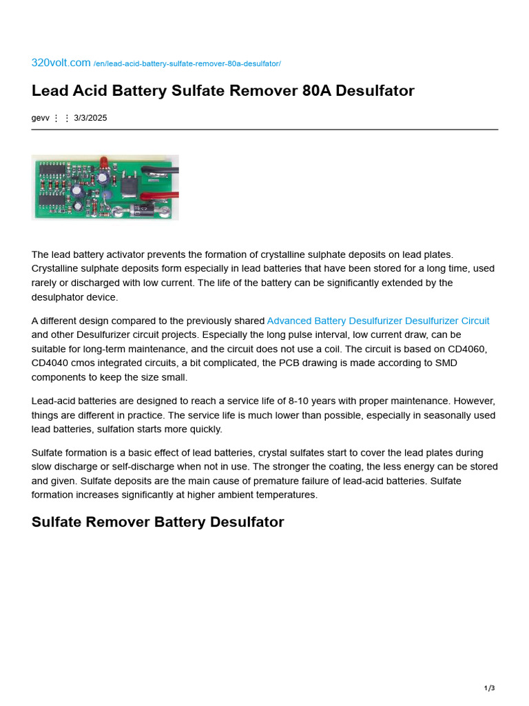 Lead Acid Battery Sulfate Remover 80A Desulfator | PDF | Lead | Electronics