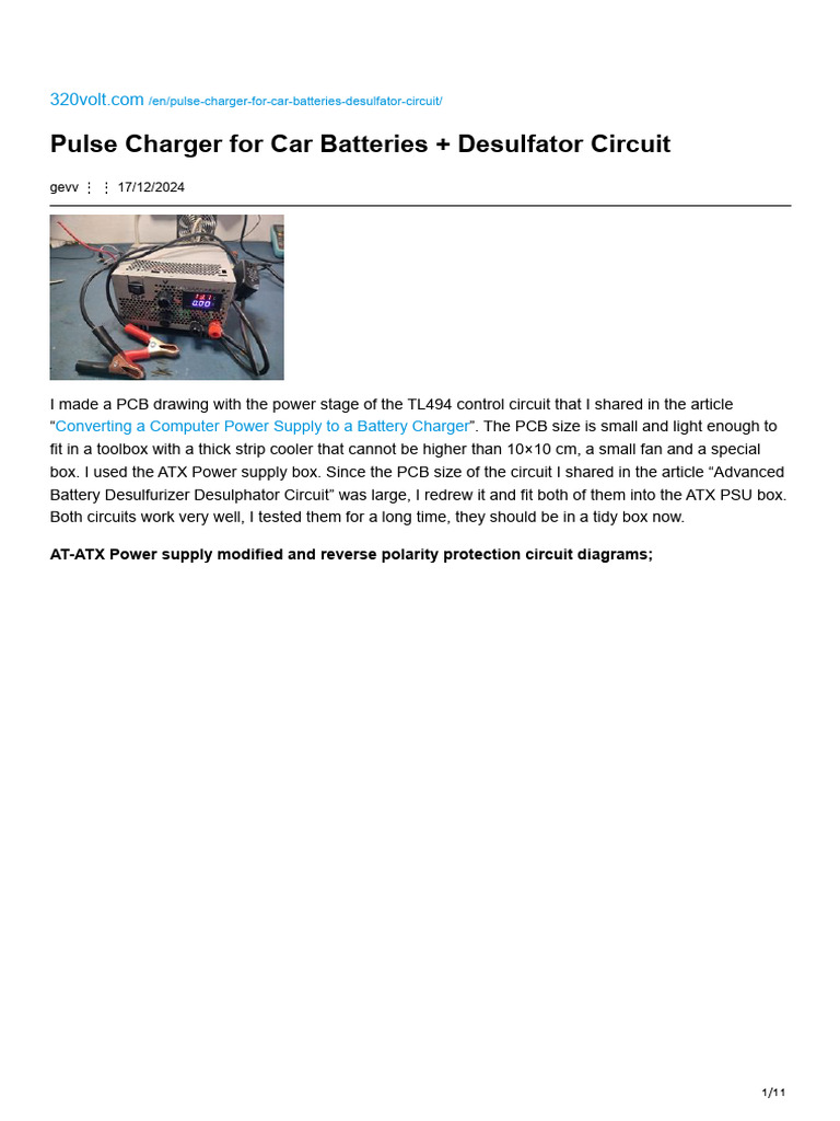 Car Battery Pulse Charger Circuit | PDF | Power Supply | Transformer