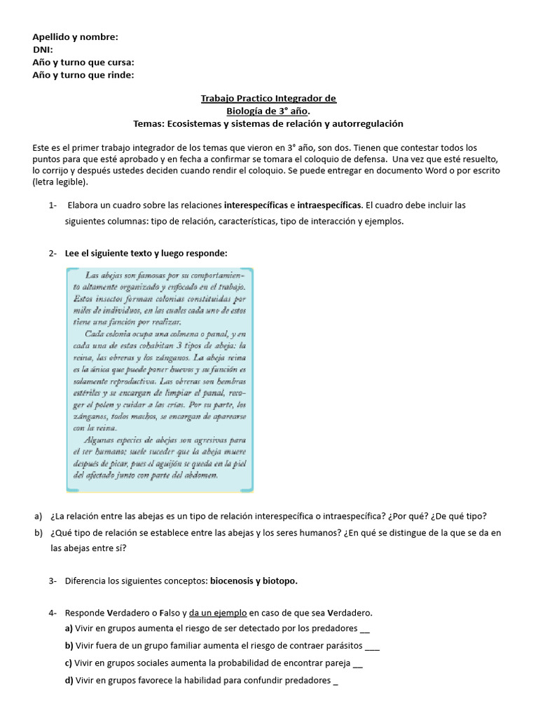 Joaqu-N Vallejos - 1-Integrador de 3-A-O de Biologia. 2024 | PDF ...