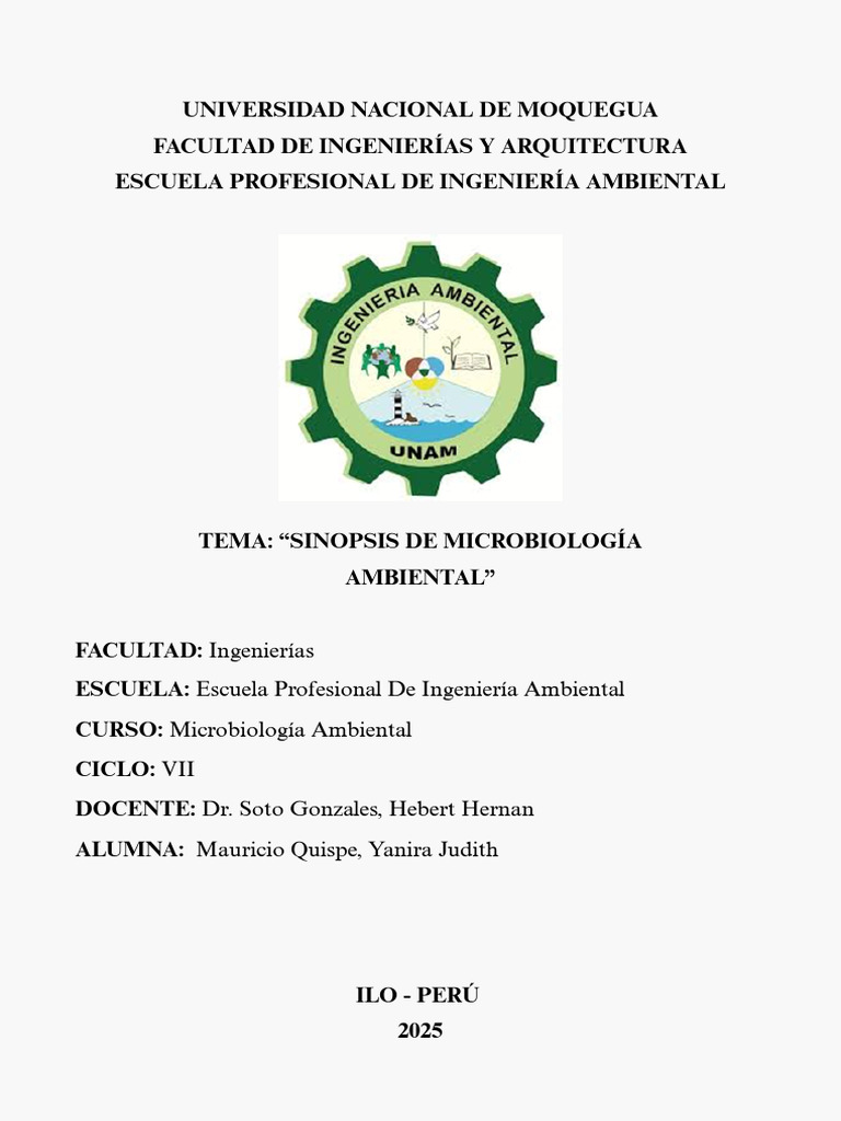 Sinopsis de Microbiología Ambiental - Yanira Judith Mauricio Quispe ...