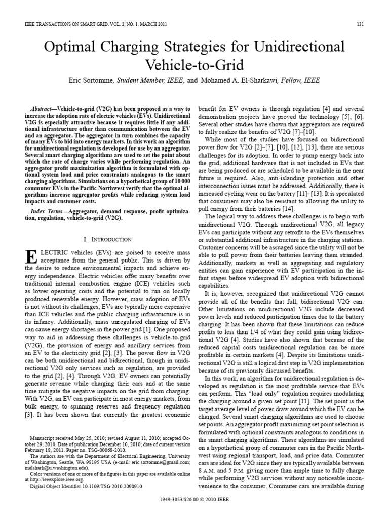 Unidirectional V2G Charging Strategies | PDF | Power (Physics ...