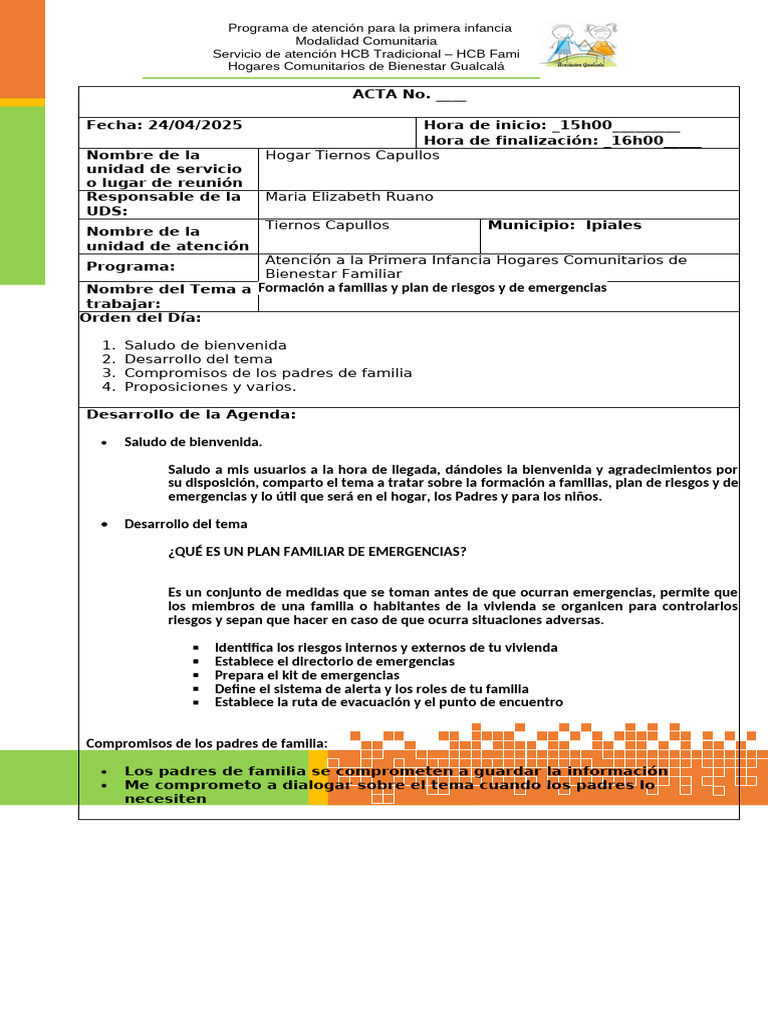 Maria Ruano-Formaciòn A Familias y Plan de Riesgos y Emergencia | PDF