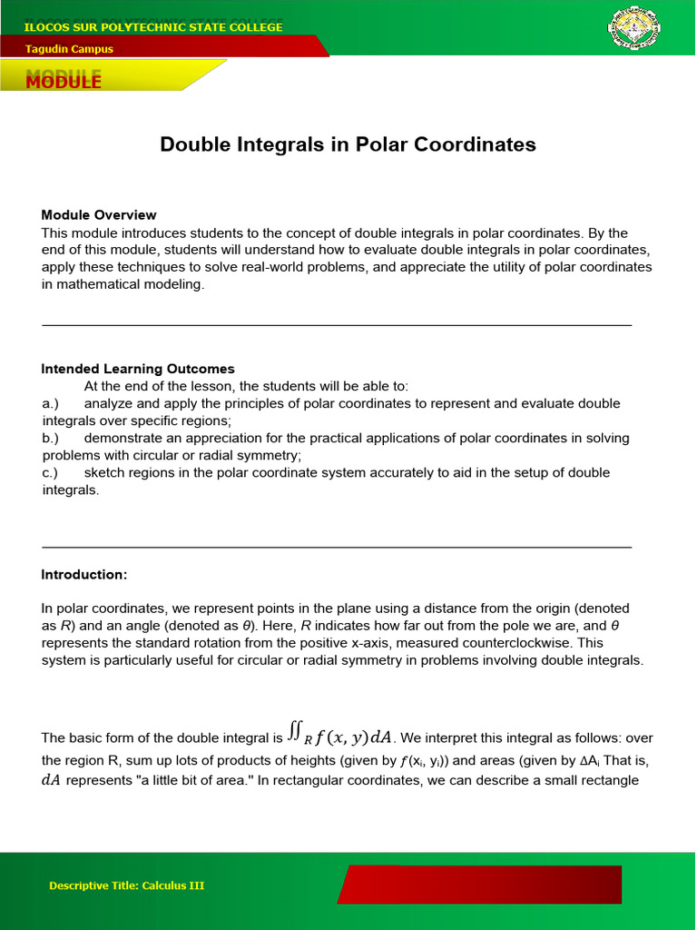 Double Integrals in Polar Coordinates | PDF | Coordinate System | Area