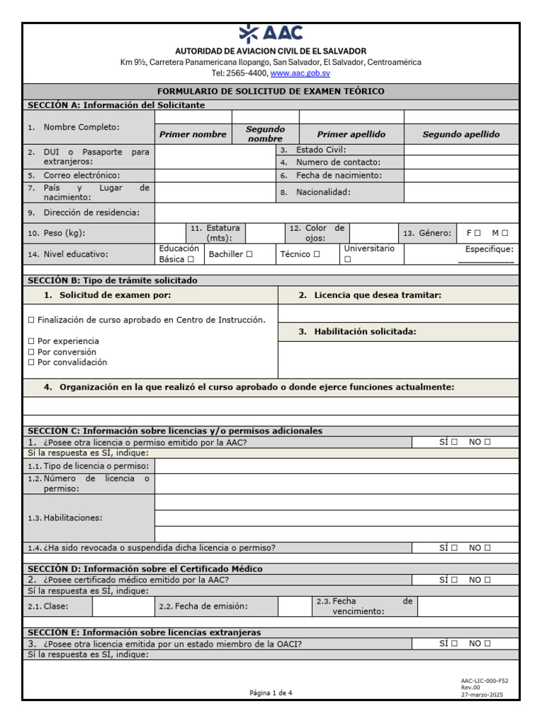 Formulario de Solicitud de Examen Teórico | PDF