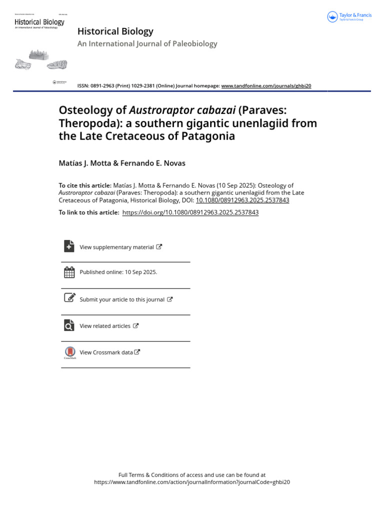 Motta and Novas (2025) Austroraptor Osteology | PDF | Anatomical Terms Of Location | Cretaceous ...