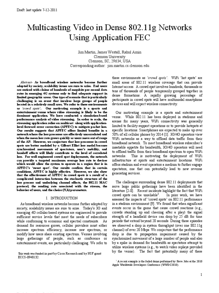Multicasting Video in Dense 802.11g Networks Using Application FEC ...