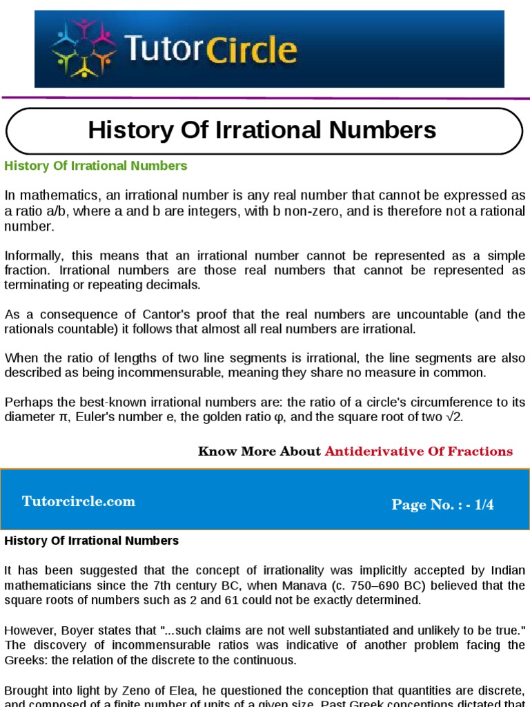 History of Irrational Numbers | PDF | Numbers | Mathematical Notation