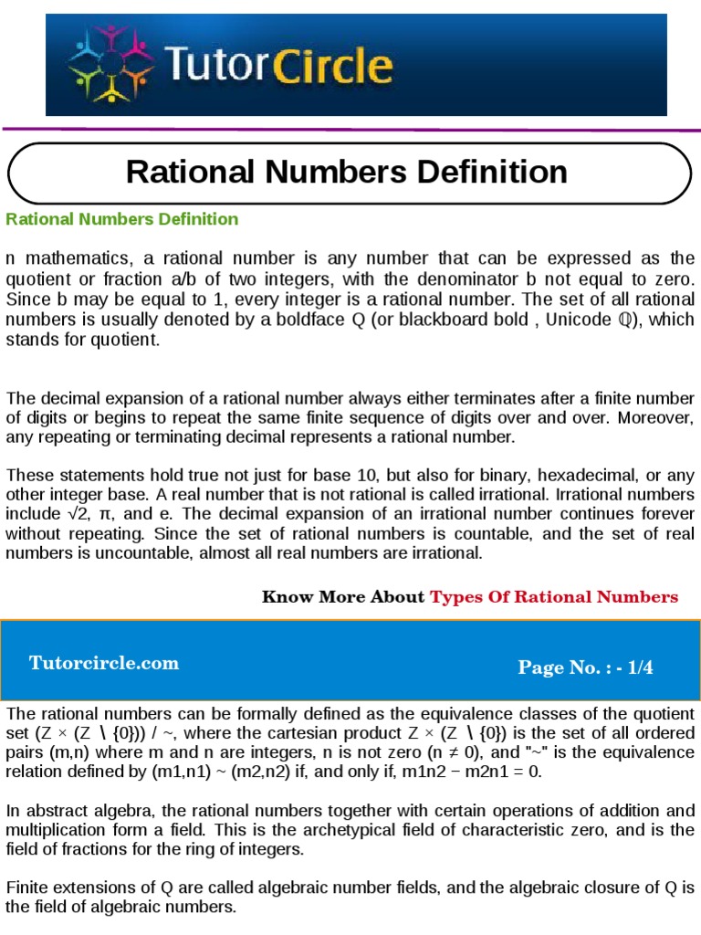 Definition and Properties of Rational Numbers | PDF | Rational Number ...
