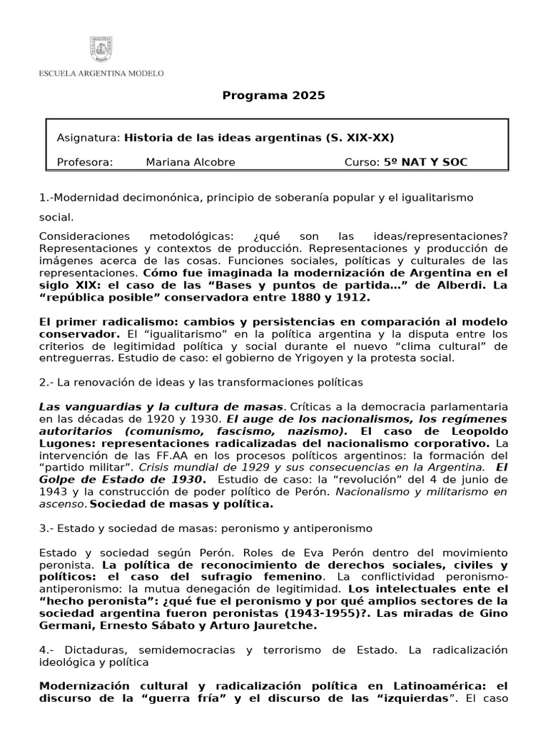 2025. Programa Ho.nat y Soc. | PDF | Argentina | Ciencias Políticas