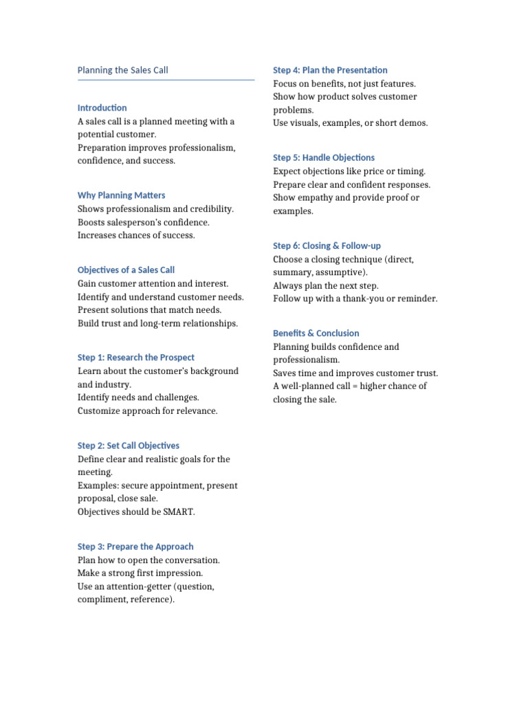 Effective Sales Call Planning Guide | PDF