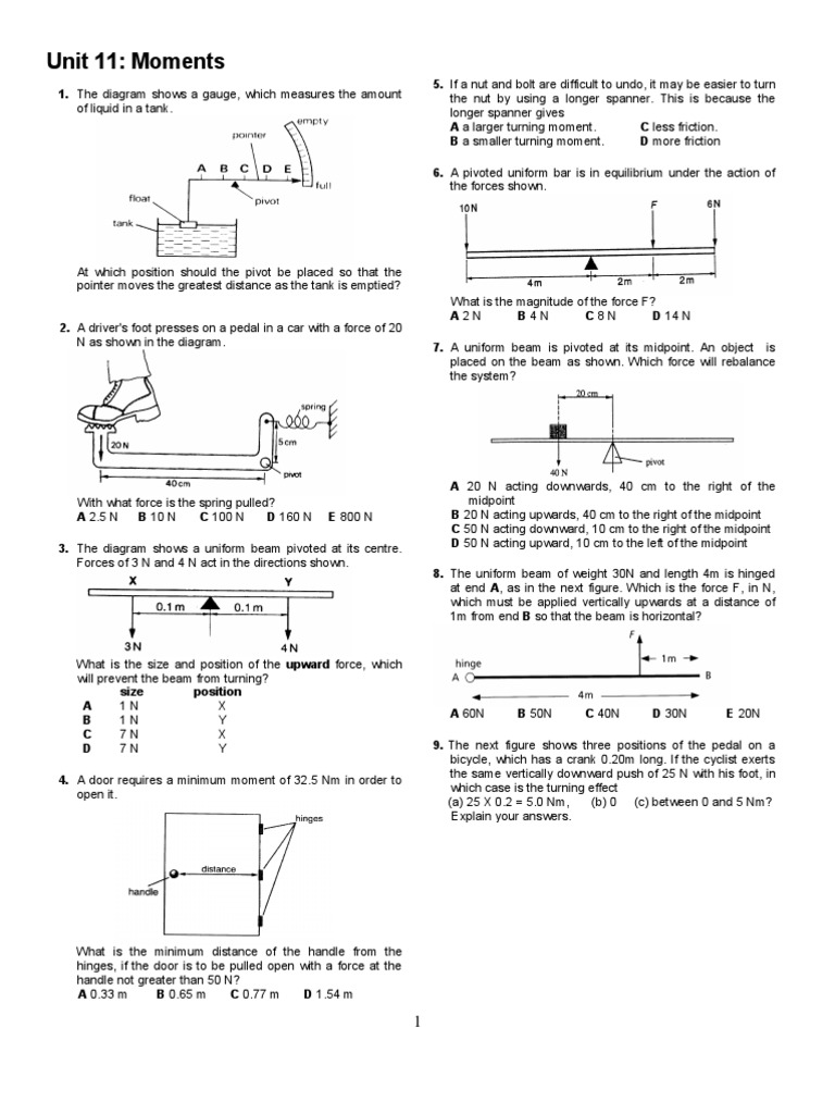 Unit 11 Moments 1 | PDF | Weighing Scale | Force