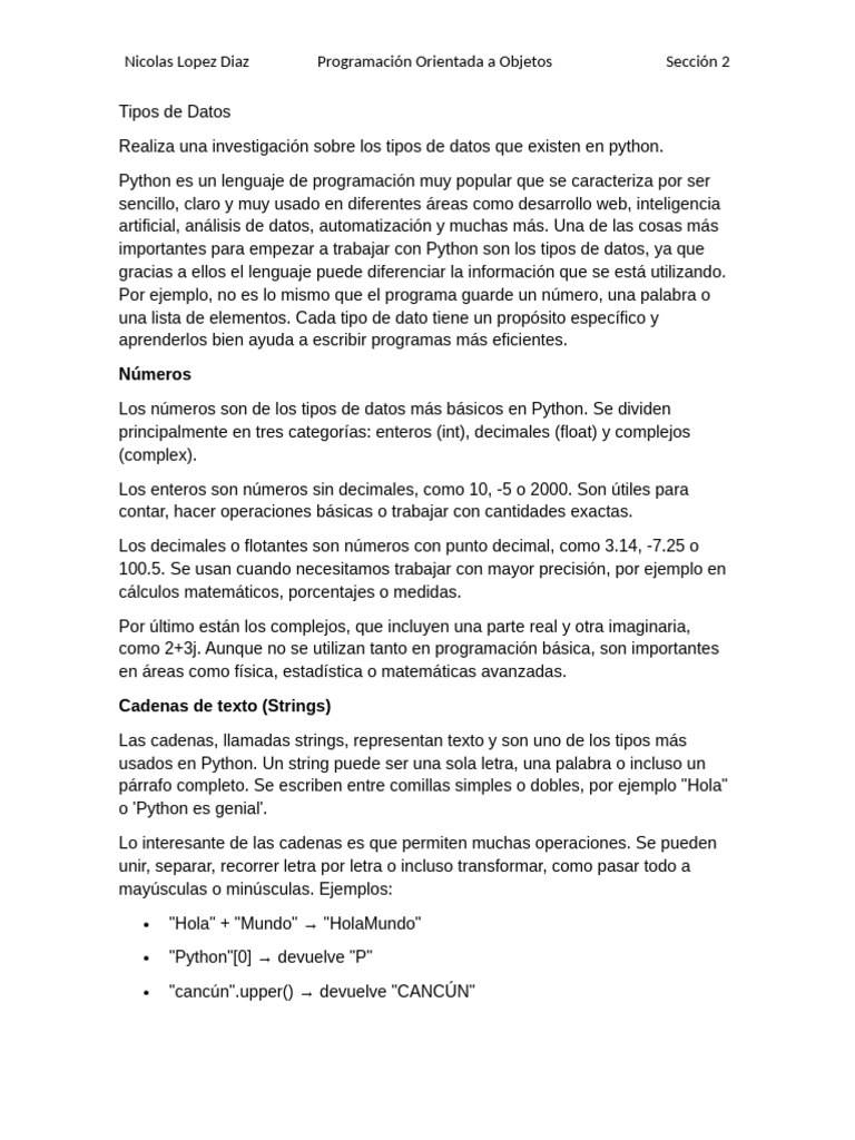 Tipos de Datos | PDF | Python (lenguaje de programación) | Tipo de datos