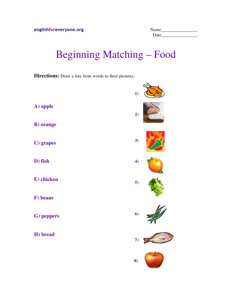 Beginning Matching - Food | PDF | Games & Activities | Science ...
