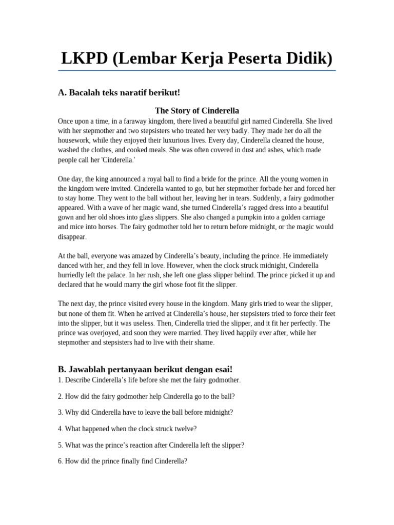 LKPD Narrative Text Cinderella | PDF | Cinderella | Fairies