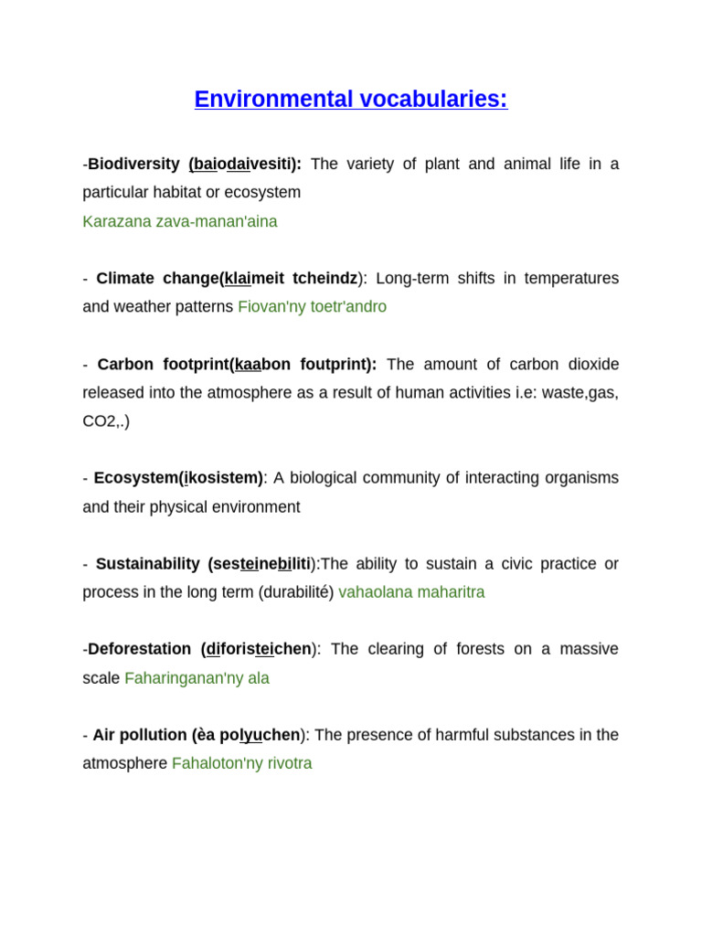 Key Environmental Vocabulary Terms | PDF | Climate Change Mitigation ...