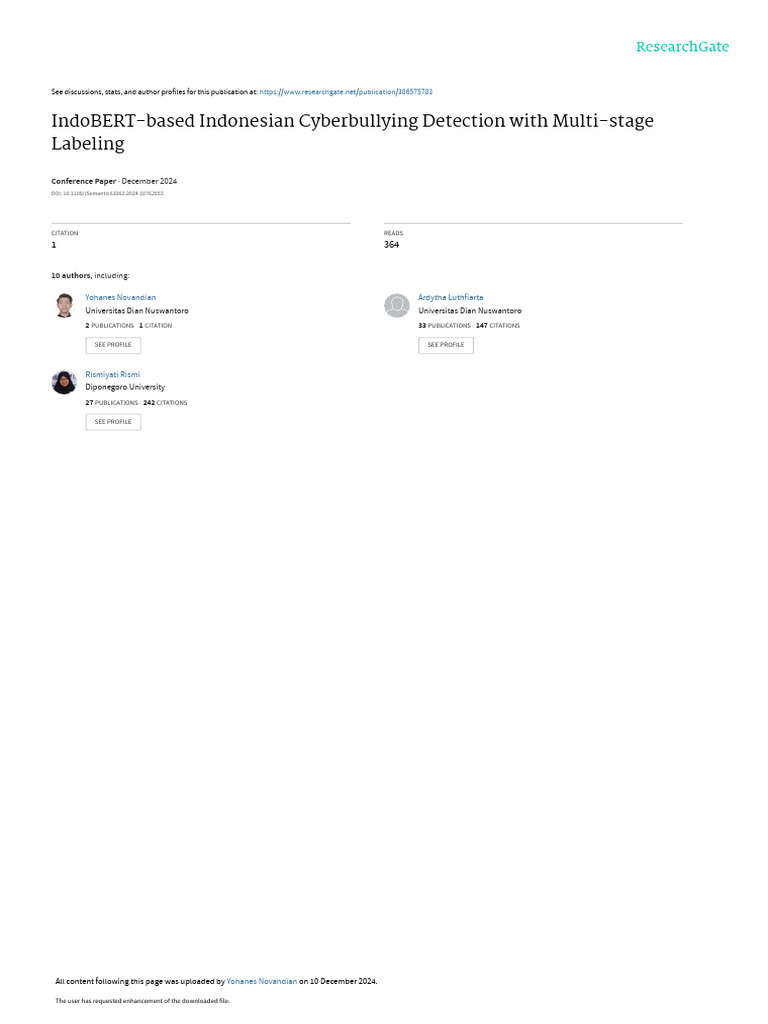 IndoBERT-based Indonesian Cyberbullying Detection With Multi-Stage Labeling | PDF ...