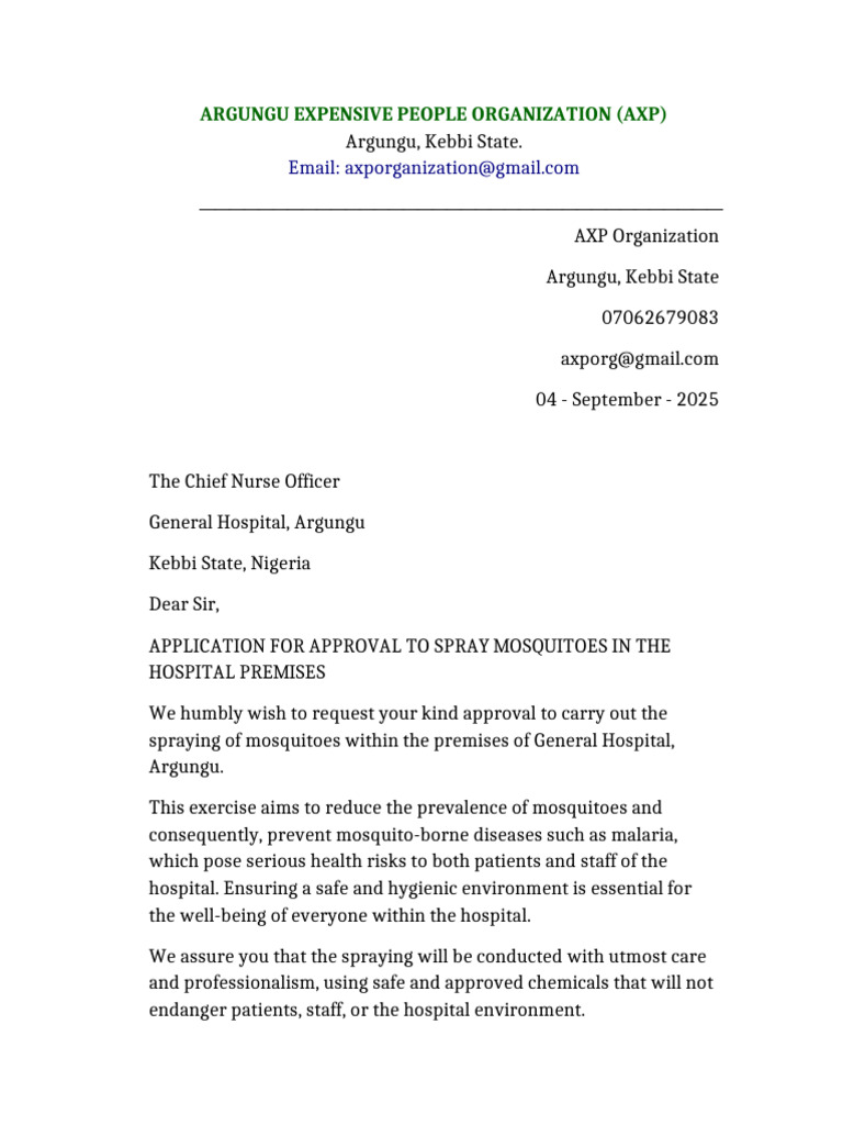 AXP Approval Letter For General Hospital Argungu | PDF