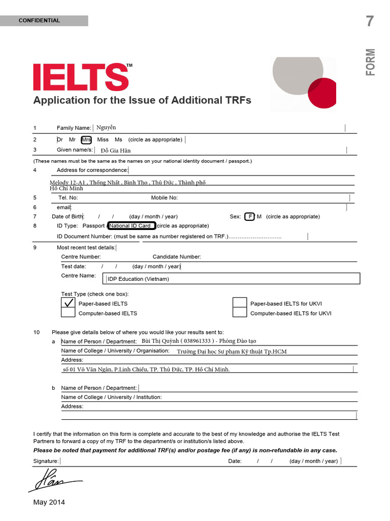Additional TRF Application Form | PDF | Ho Chi Minh City | Vietnam