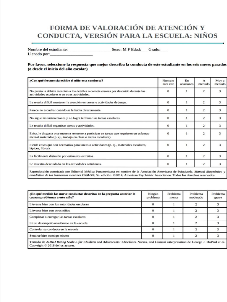 Escala TDA | PDF | Enfermedades y trastornos humanos | Salud mental