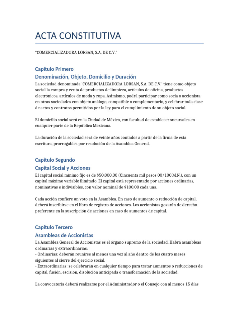 Acta Constitutiva Completa | PDF | Sociedad de responsabilidad limitada