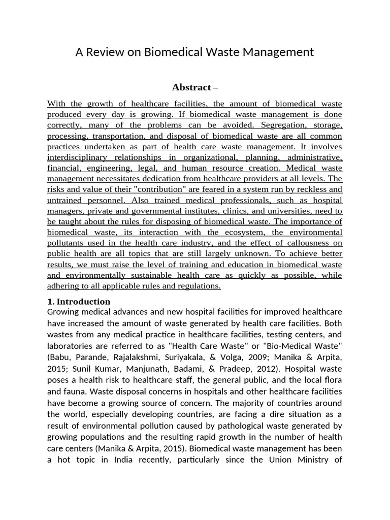 Biomedical Waste Management Review | PDF | Waste | Waste Management