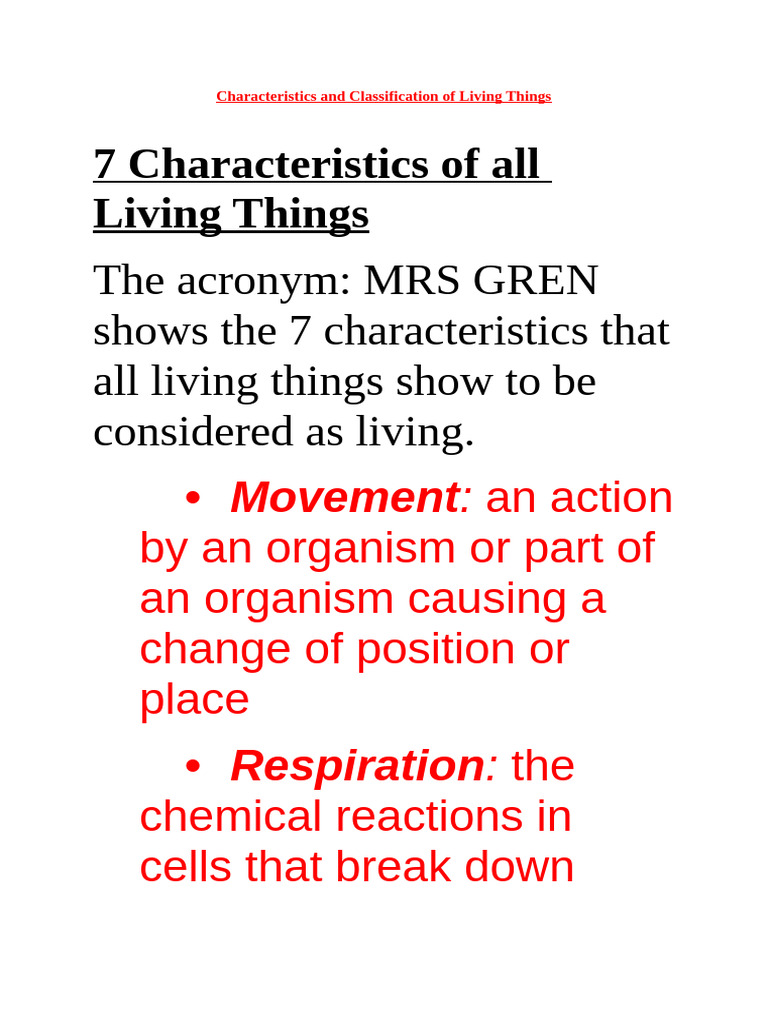 MRS GREN: 7 Life Characteristics | PDF | Plant Stem | Cell (Biology)