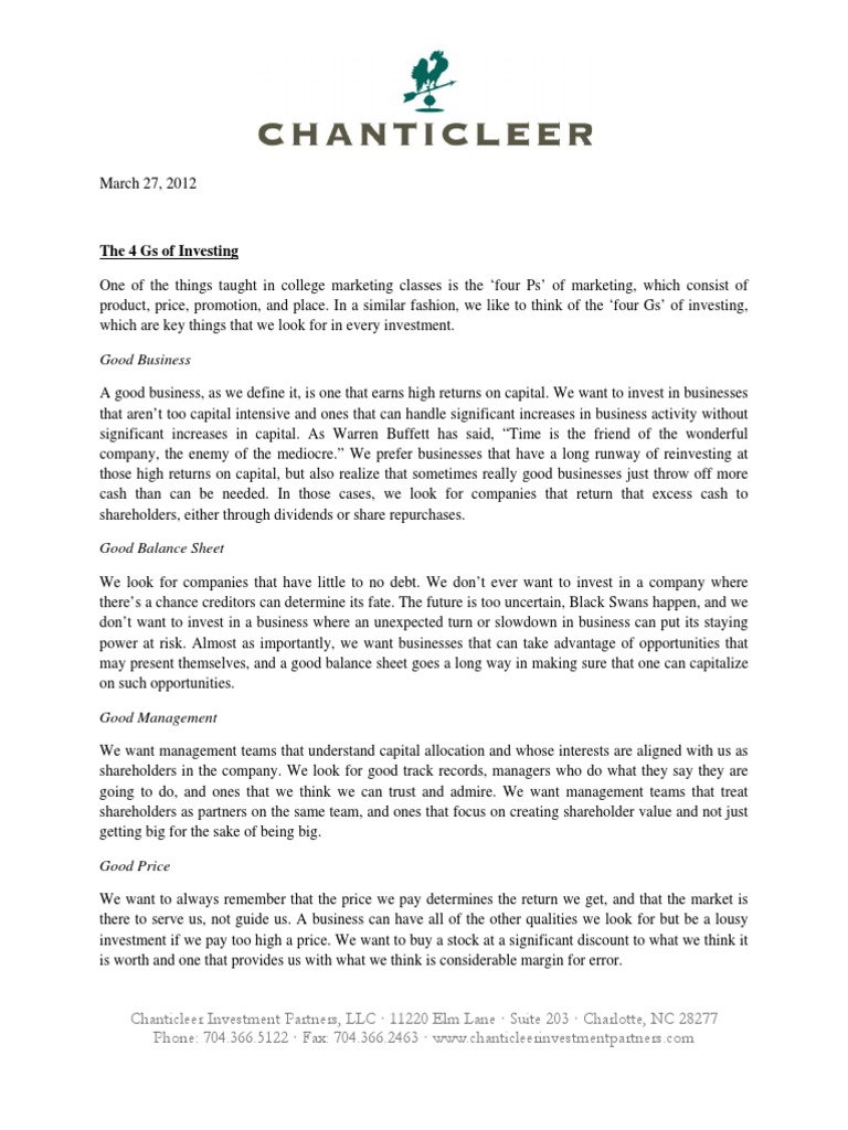 The 4 Gs of Investment Strategy | PDF | Deflation | Investing